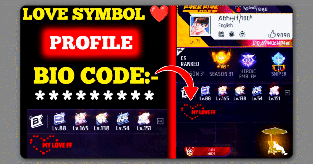 Free Fire Bio Style Code LOVE ️ 101+ Copy-Paste Bios (2025)